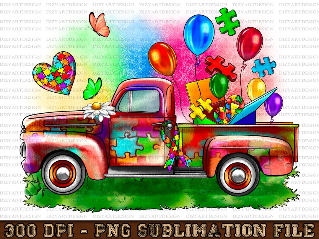 Autism Truck Png Sublimation Design Download, Autism Awareness Png ...