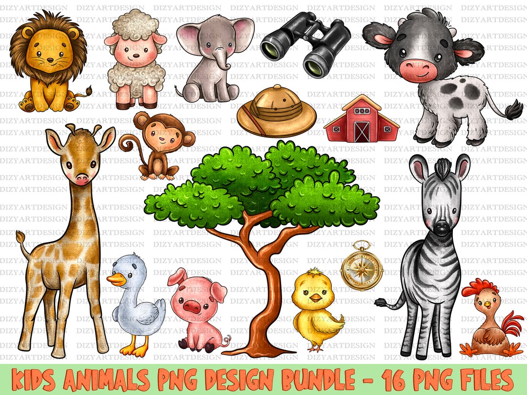 Kids Animal +16 Bundle Png, Cute Animal Bundle, Animal Png, Vector ...