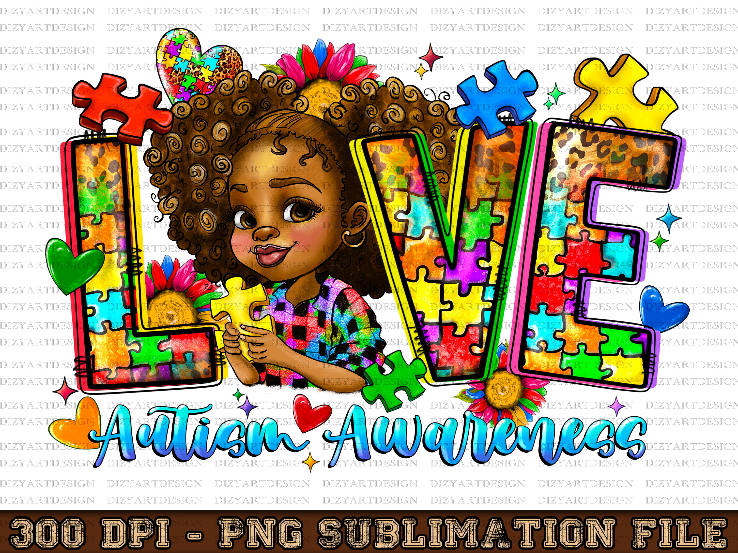 Love Autism Awareness Black Girl Png Sublimation Design Download ...