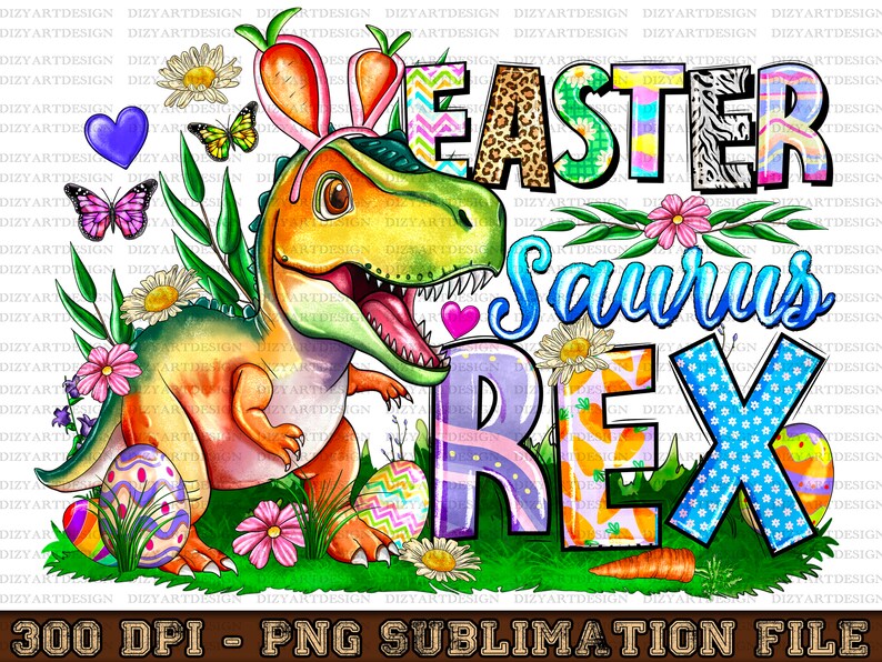 Easter Saurus Rex Png Sublimation Design Download, Happy Easter Png ...