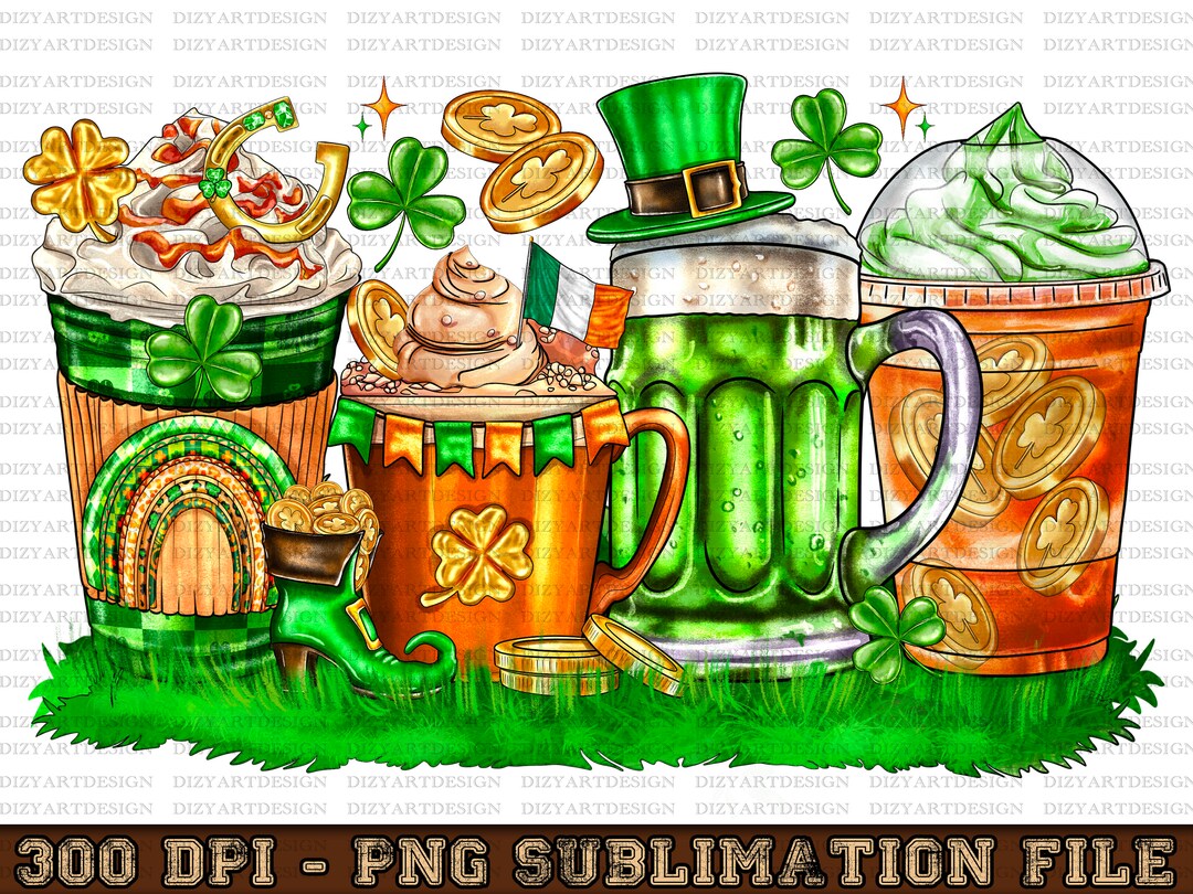 St. Patrick's Day Coffee Drinks Png, Sublimation Design, St. Patrick's ...