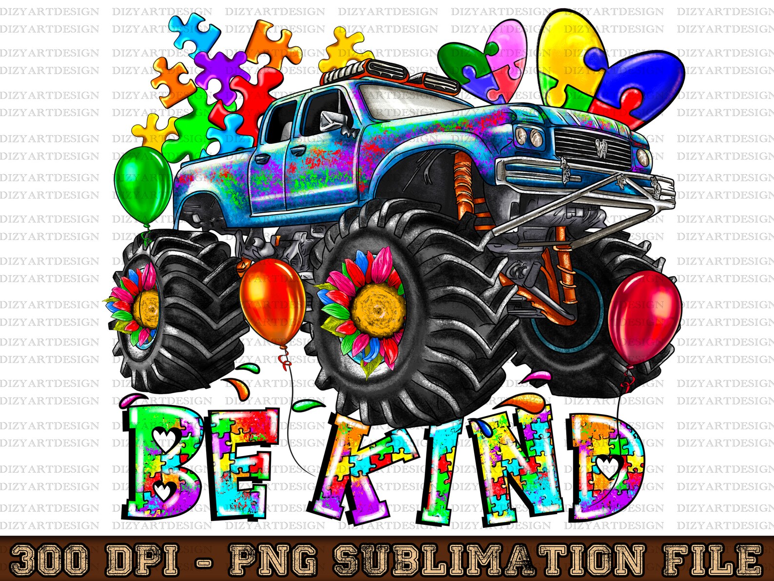 Be Kind Png Autism Monster Truck Png Truck Png Daisy - Etsy