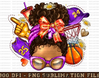 Basketball Mom Afro Messy Bun Png Sublimation Design Download, Black ...