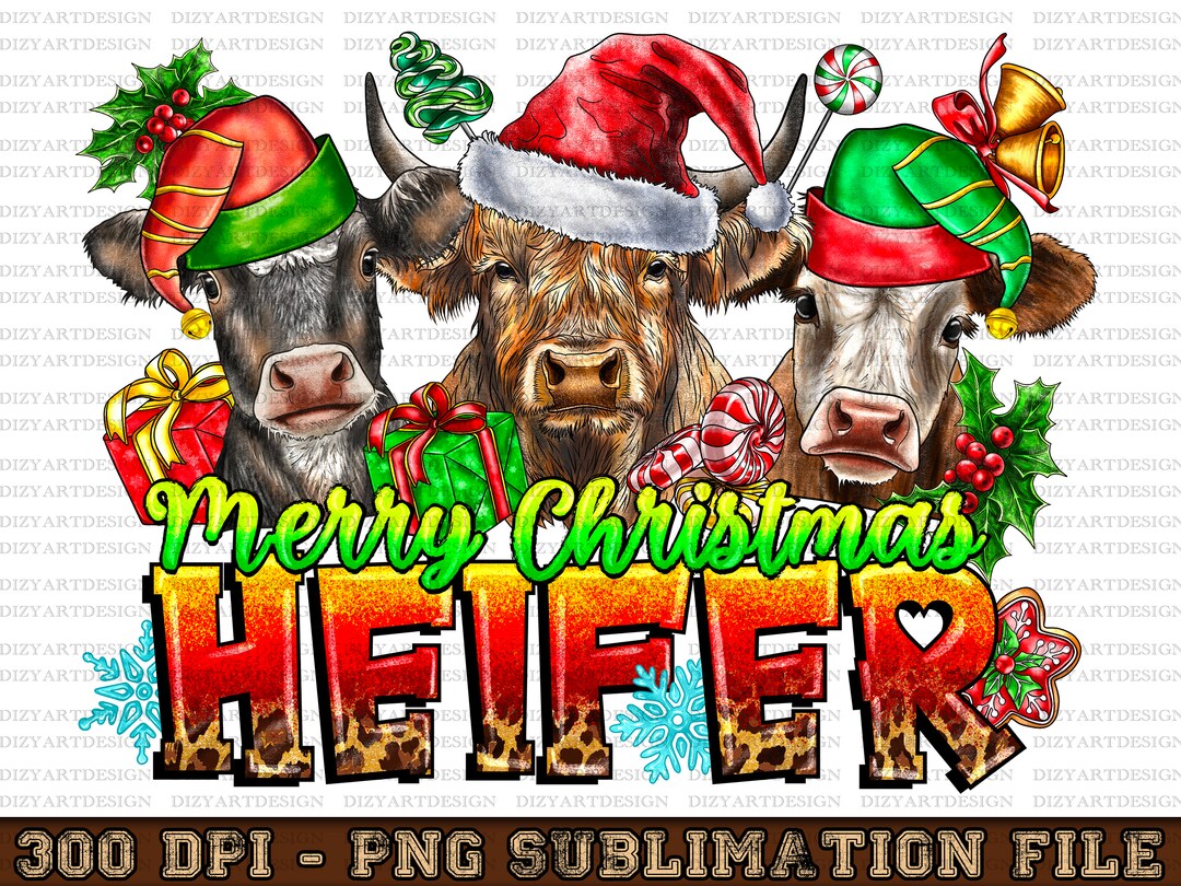 Merry Christmas Heifer Png, Cows Sublimation Design, Christmas Holstein ...