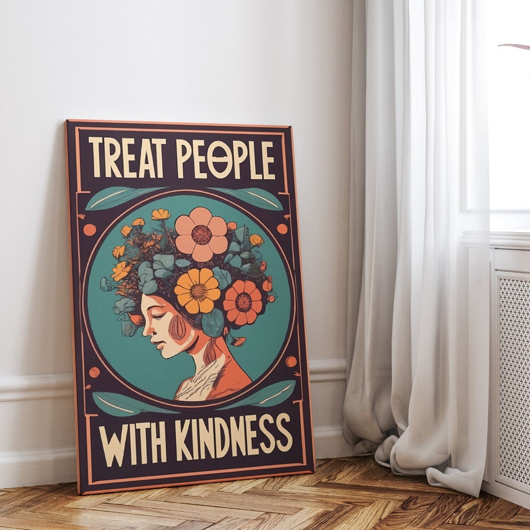 Treat People With Kindness Poster, Vintage Canvas, Retro Art, Boho ...