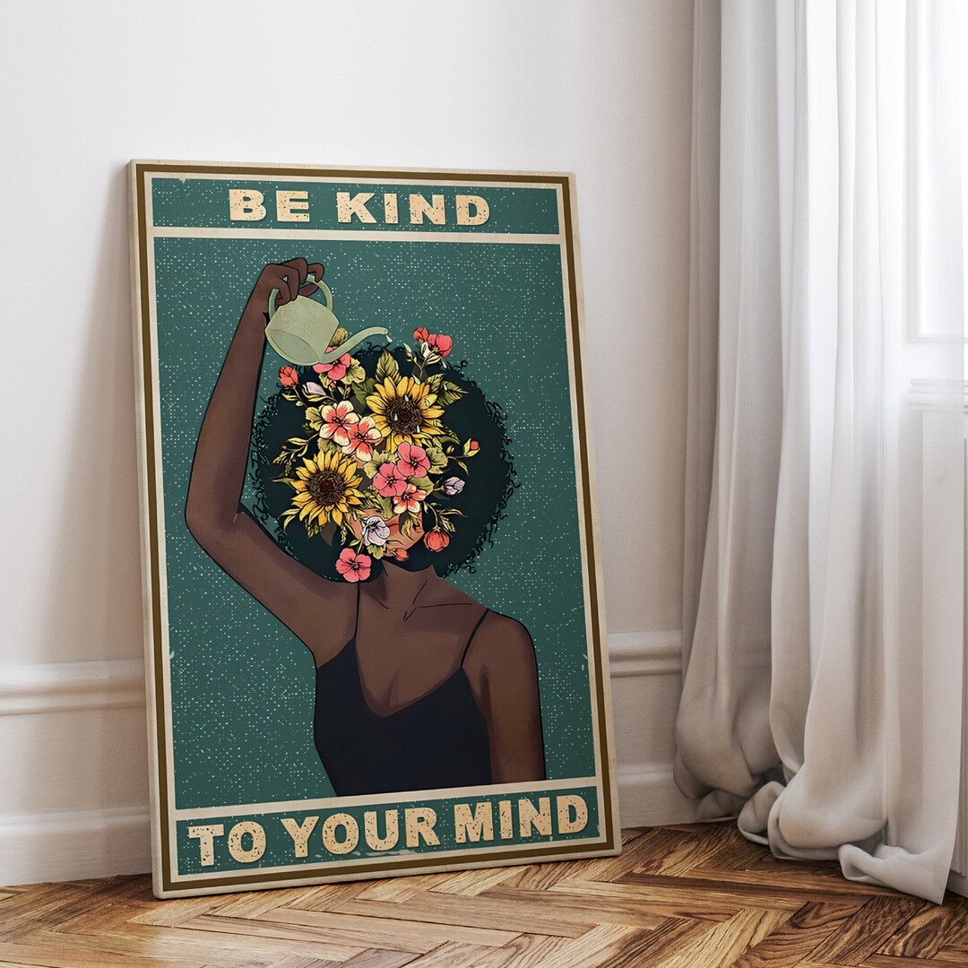 Be kind to your mind Poster, Vintage Leinwand, Retro Bild, Boho Blumen ...