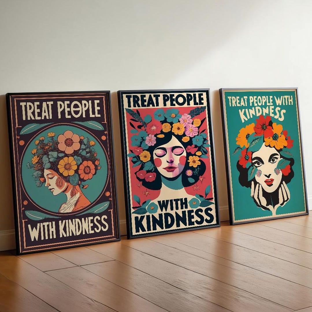 Treat People With Kindness Poster, Positive Decor, Retro Poster ...