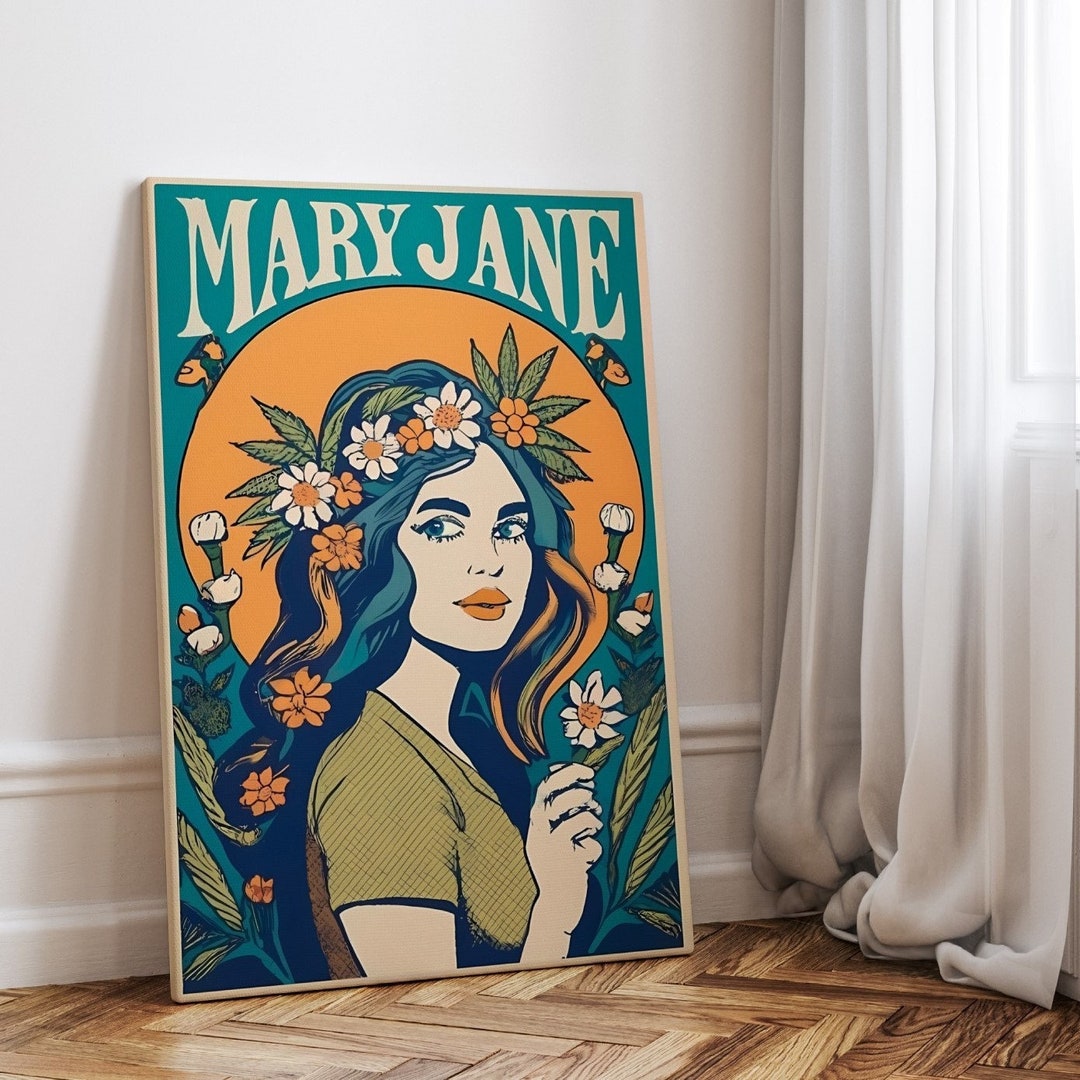 Cannabis Poster, Hippie Weed Canvas Picture, Mary Jane Vintage Retro ...