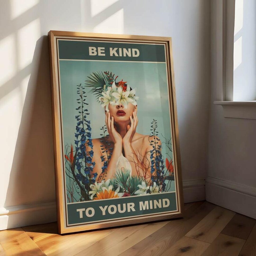 Be Kind to Your Mind Poster, Vintage Canvas Picture, Retro Boho Print ...