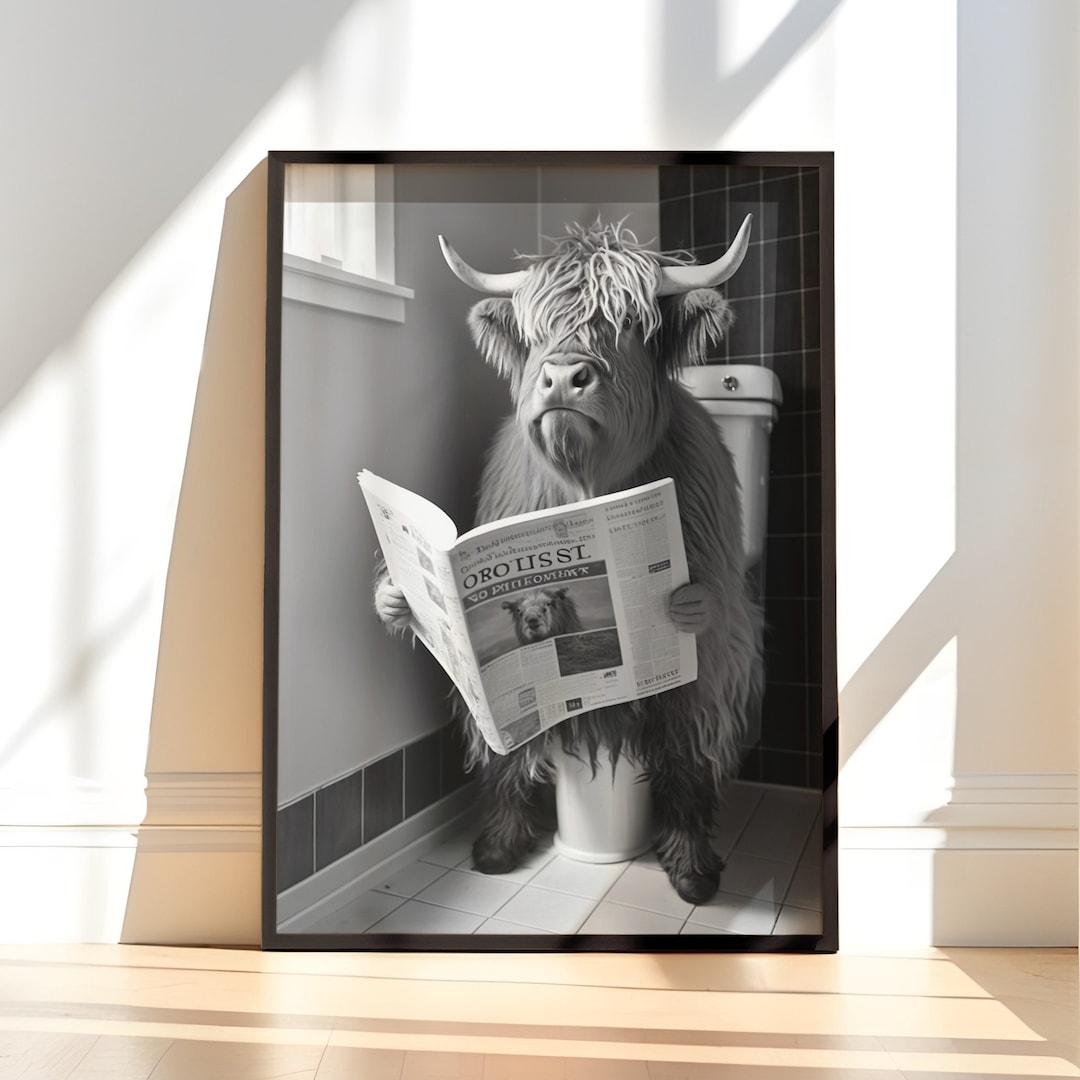 Highland Cow Bull Bull on Toilet Picture Poster Canvas Print - Etsy