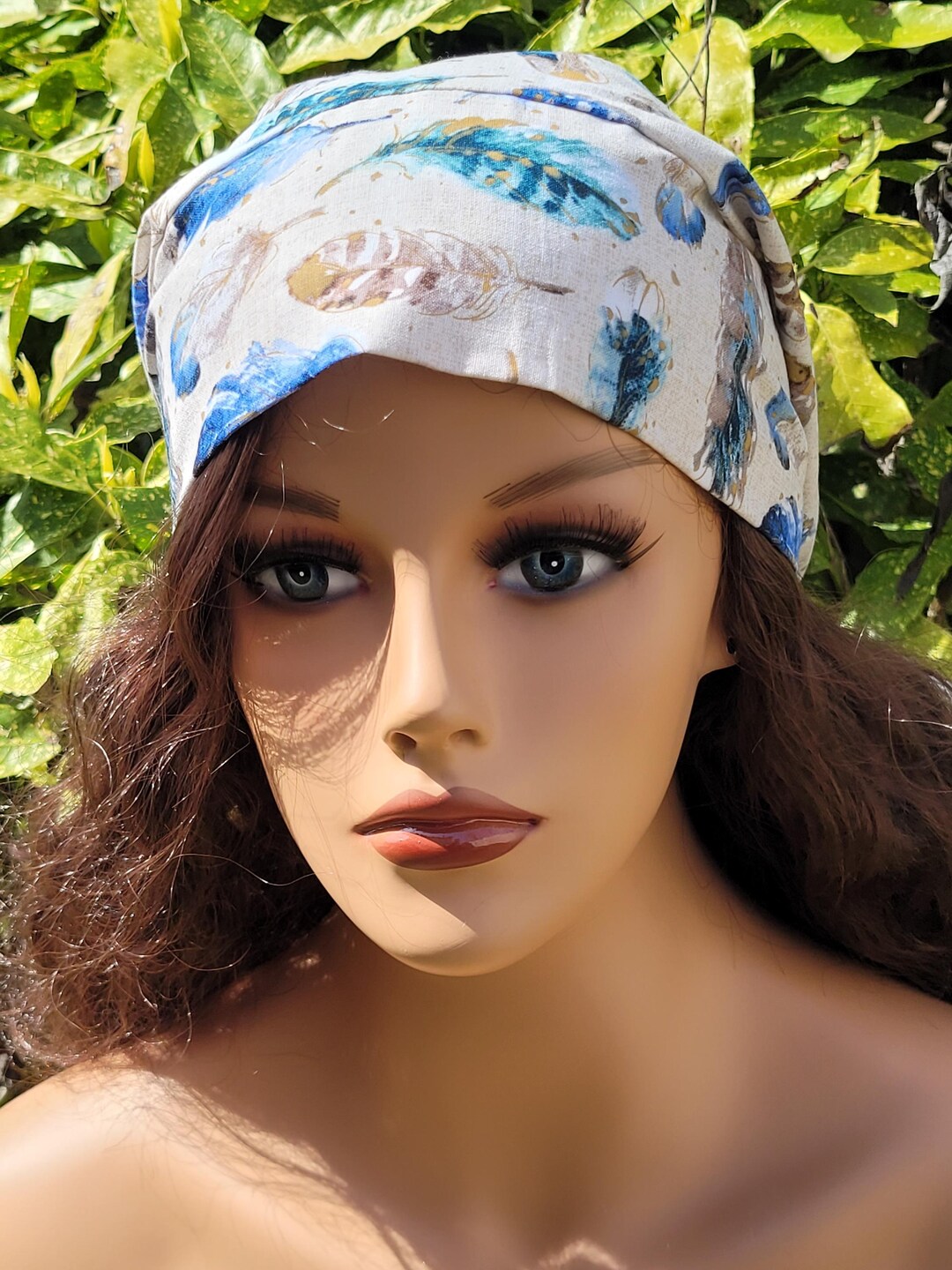 Beige and Blue Feather Hat. - Etsy