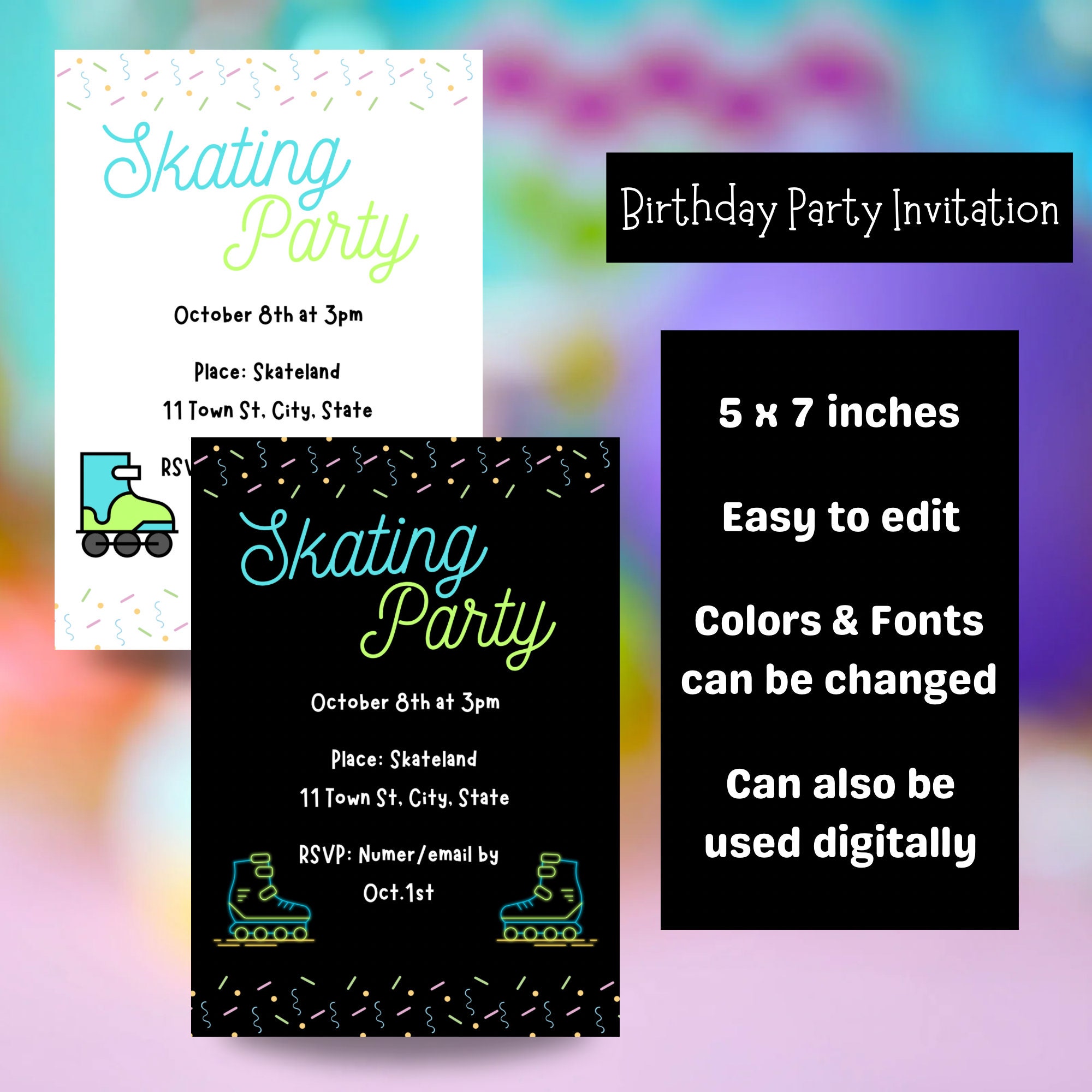 Roller Skating Party Invitation Editable Roller Skate Invite - Etsy