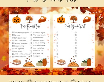 Fall Bucket List Printable Editable Fall Bucket List Bucket - Etsy