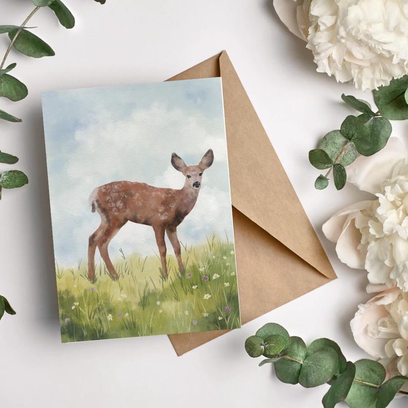 Watercolor Deer Greeting Card | Blank Inside - Etsy