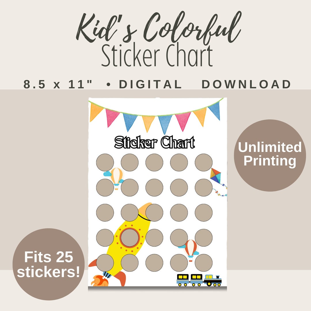 Kid's Colorful Sticker Chart Rewards Chart Potty Training Chart - Etsy