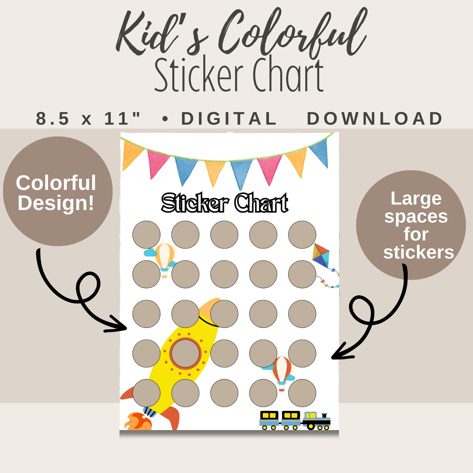 Kid's Colorful Sticker Chart Rewards Chart Potty Training Chart - Etsy