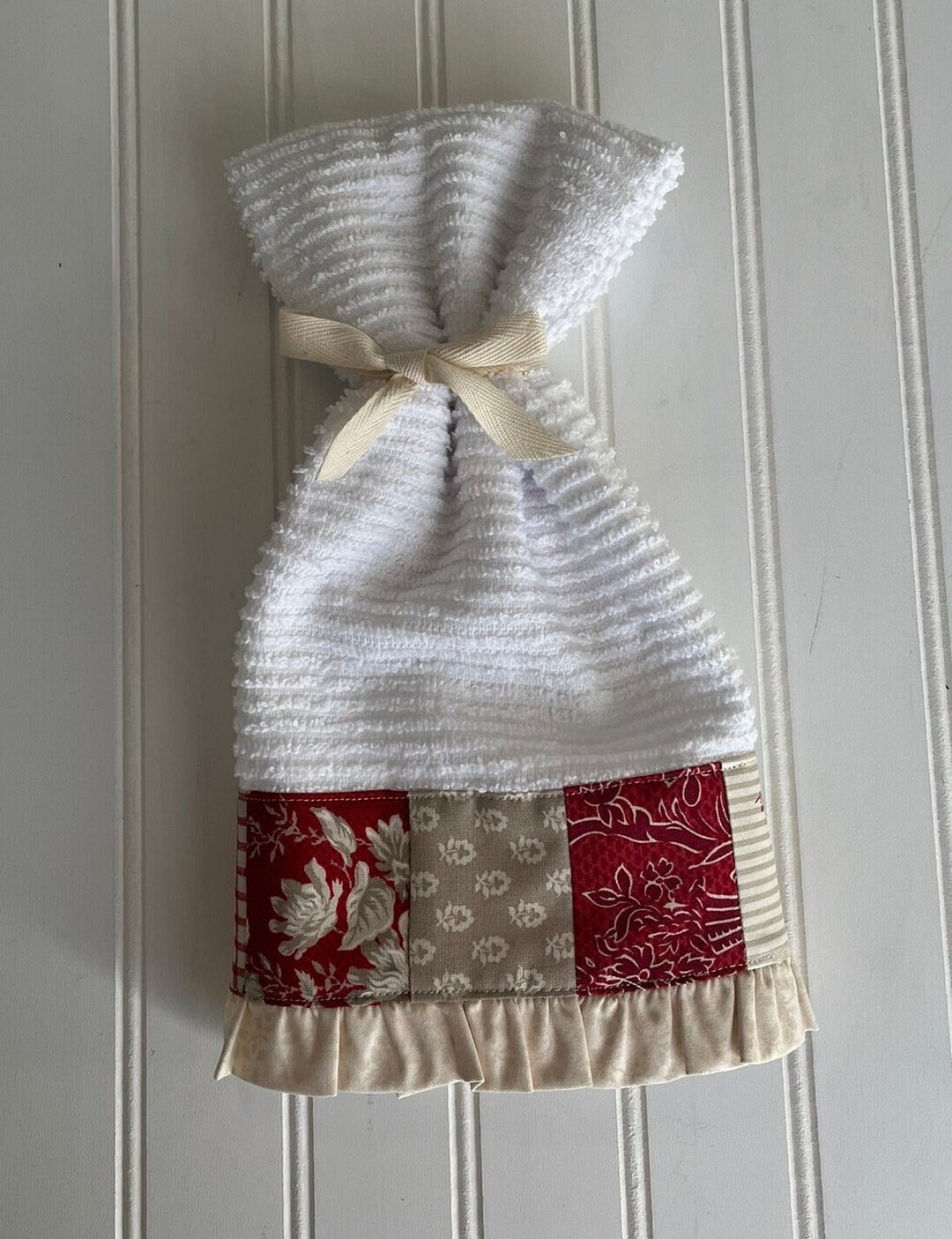 Patchwork Edge Dish Towel - Fabric Trim Kitchen Towel - Hand Towel ...