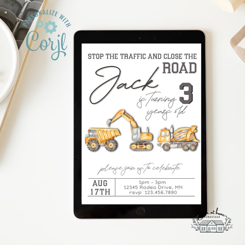 Construction Birthday Invitation, DIY, Printable, Editable Template ...