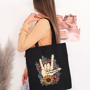 ASL Hand Sign Tote Bag Love Needs No Words Bag American Sign Language ...