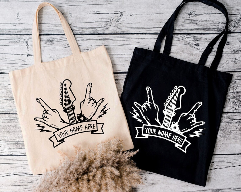 Custom Text Music Tote Bag Rock and Roll Tote Bag Metalhead Metal Music ...