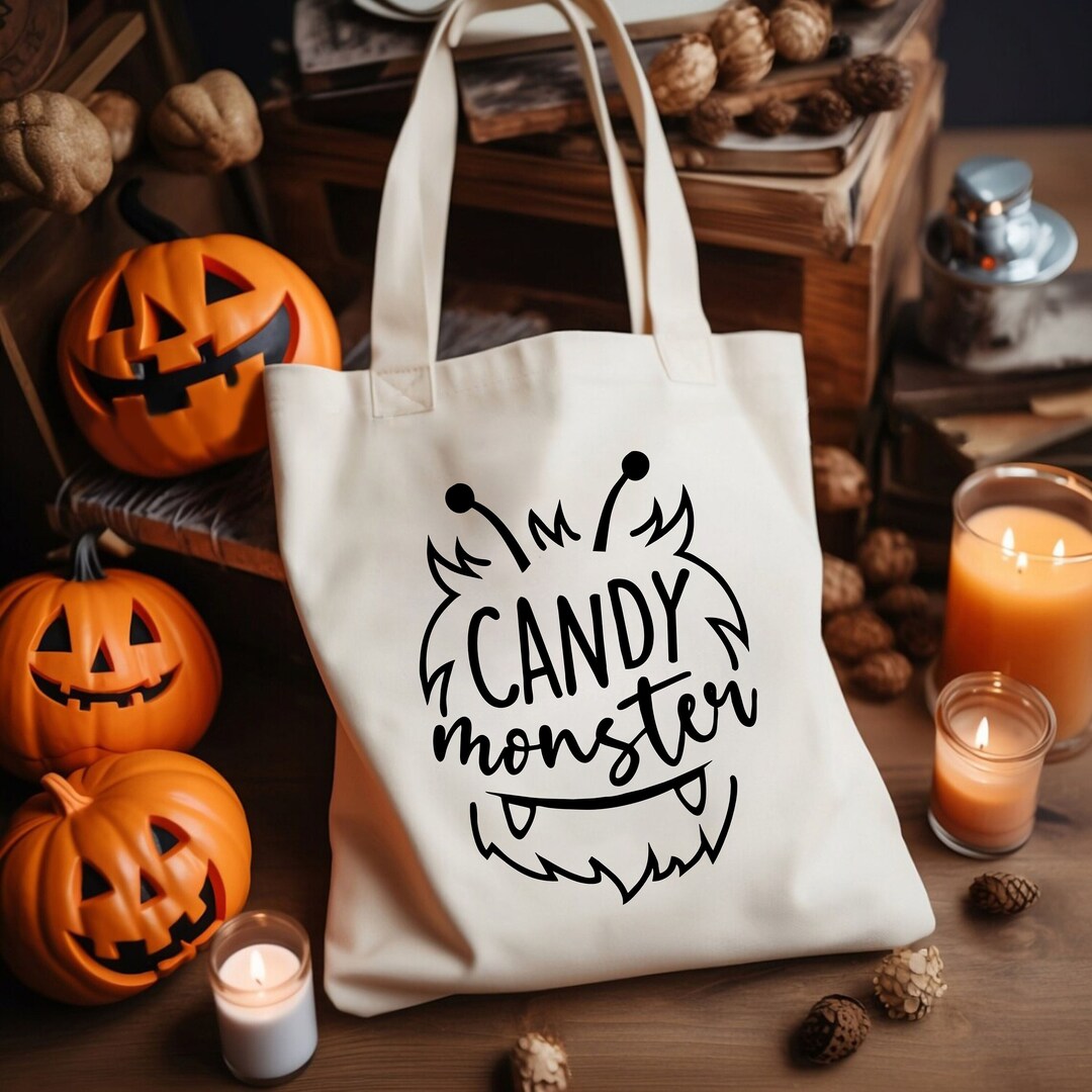Candy Monster Halloween Tote Bag, Kids Halloween, Halloween Bags, Trick ...