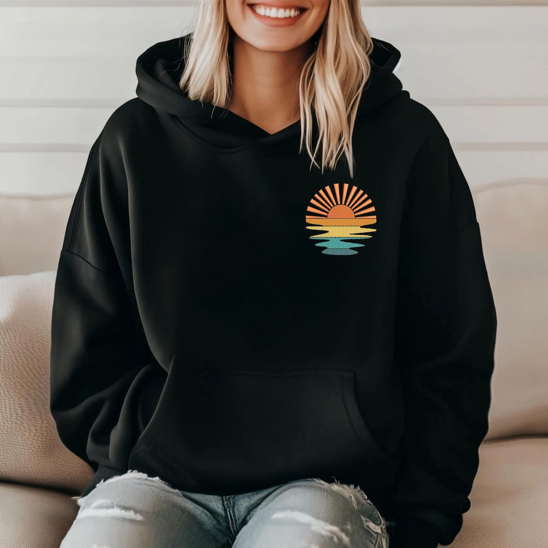Embroidered Sunset Hoodie Minimal Embroidery Designs Hoodie Embroidered ...