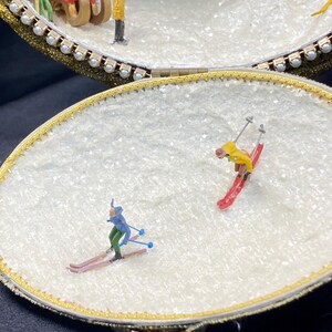 Vintage Hinged Emu Egg Diorama, Winter-themed W/ Miniature Skiers ...