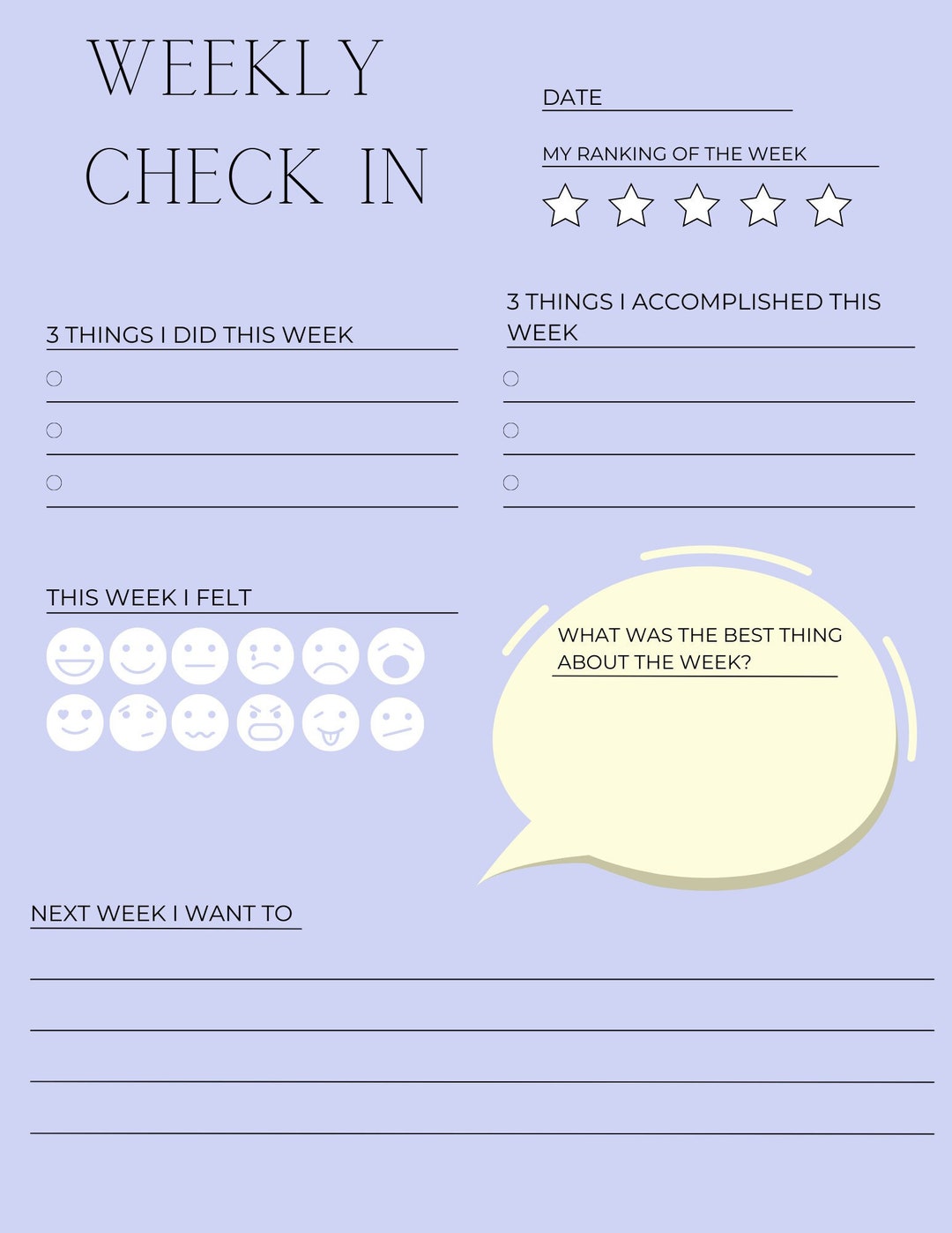 Weekly Check In, Weekly Reflection, Weekly Accomplishments, Self ...