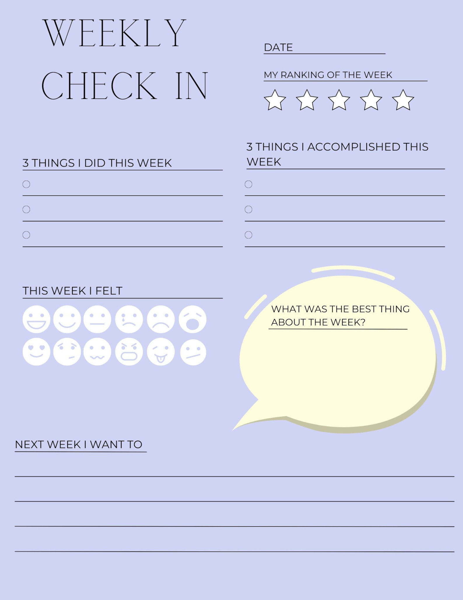 Weekly Check In, Weekly Reflection, Weekly Accomplishments, Self ...