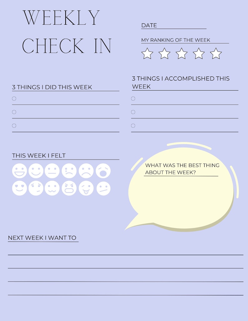 Weekly Check In, Weekly Reflection, Weekly Accomplishments, Self ...