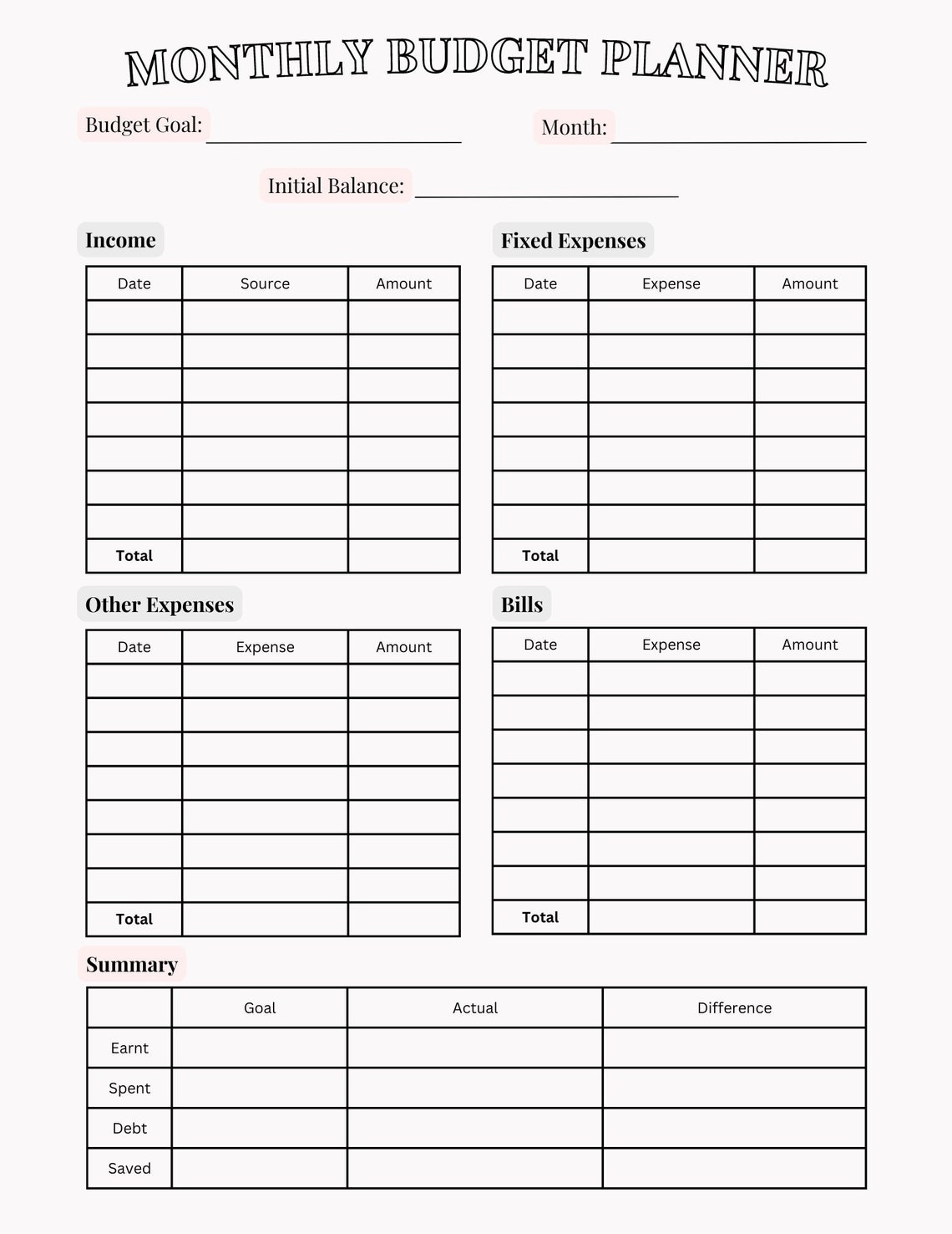 Monthly Budget Planner, Monthly Planner, Instant Download, Printable ...