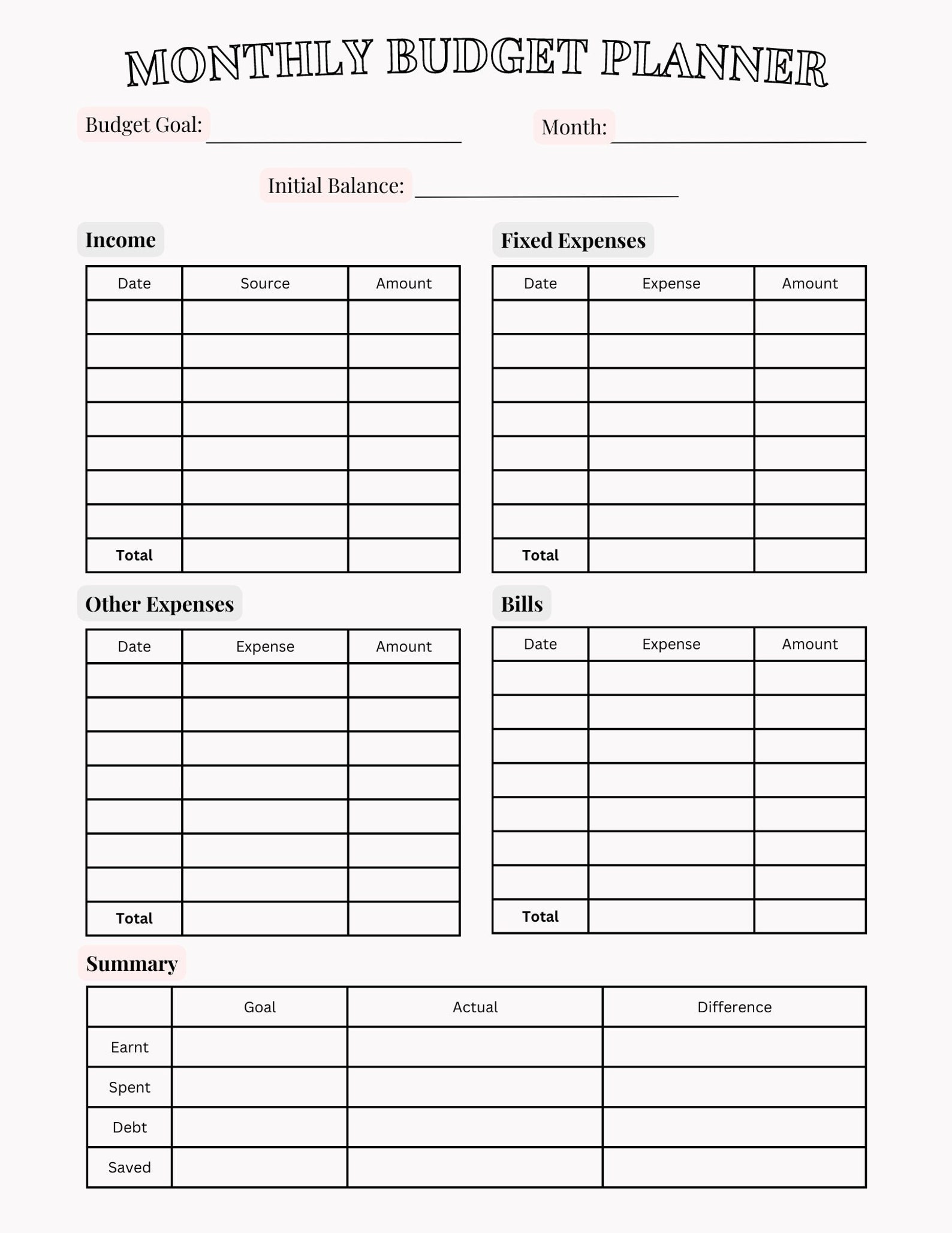 Monthly Budget Planner, Monthly Planner, Instant Download, Printable ...