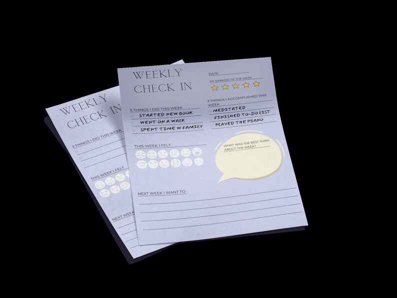 Weekly Check In, Weekly Reflection, Weekly Accomplishments, Self ...