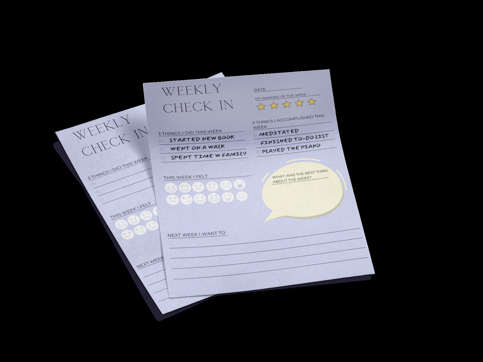 Weekly Check In, Weekly Reflection, Weekly Accomplishments, Self ...