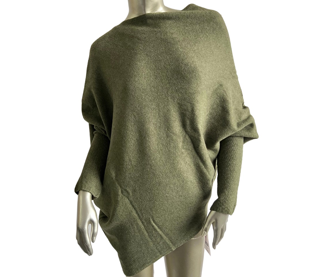 Asymmetric Draped Slouch Neck Soft Jumper With Long Fitted Sleeves in ...
