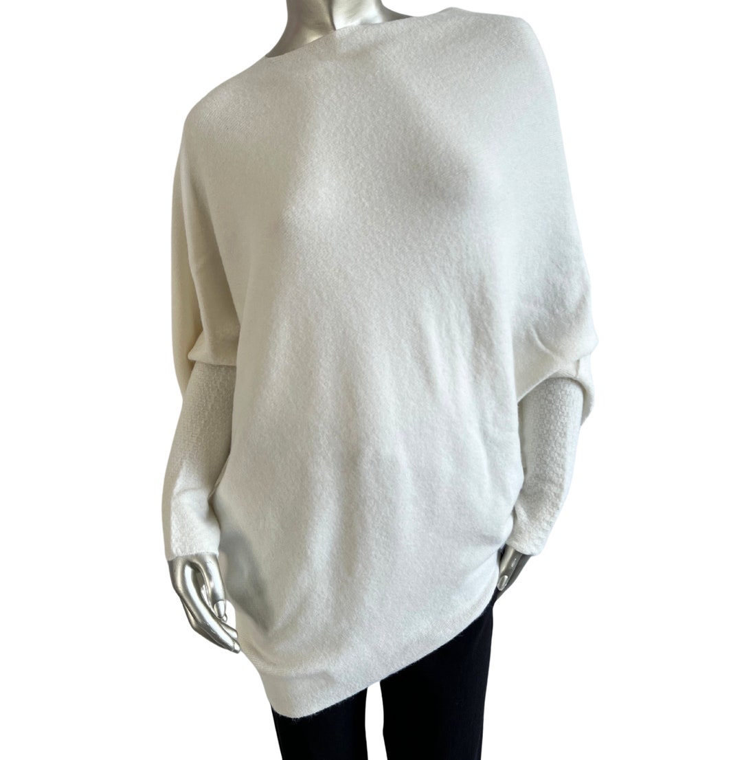 Asymmetric Draped Slouch Neck Soft Jumper With Long Fitted Sleeves in ...