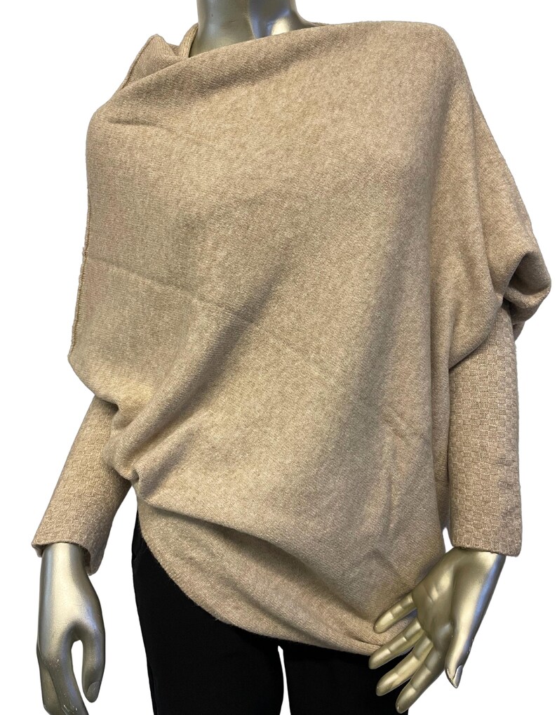 Asymmetric Draped Slouch Neck Soft Jumper With Long Fitted Sleeves ...