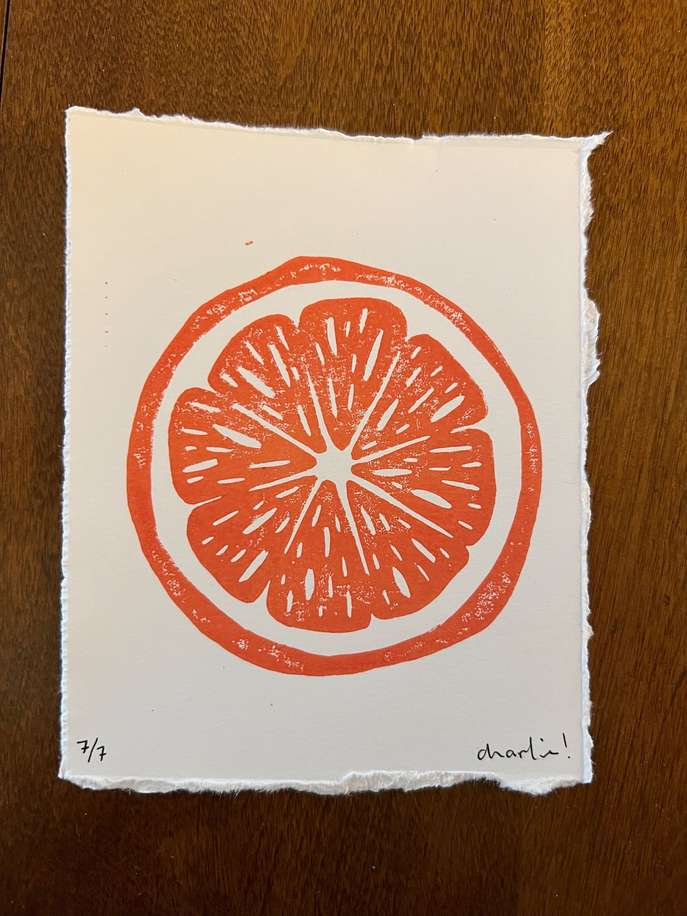 Orange Linocut Mini Print Hand Printed - Etsy