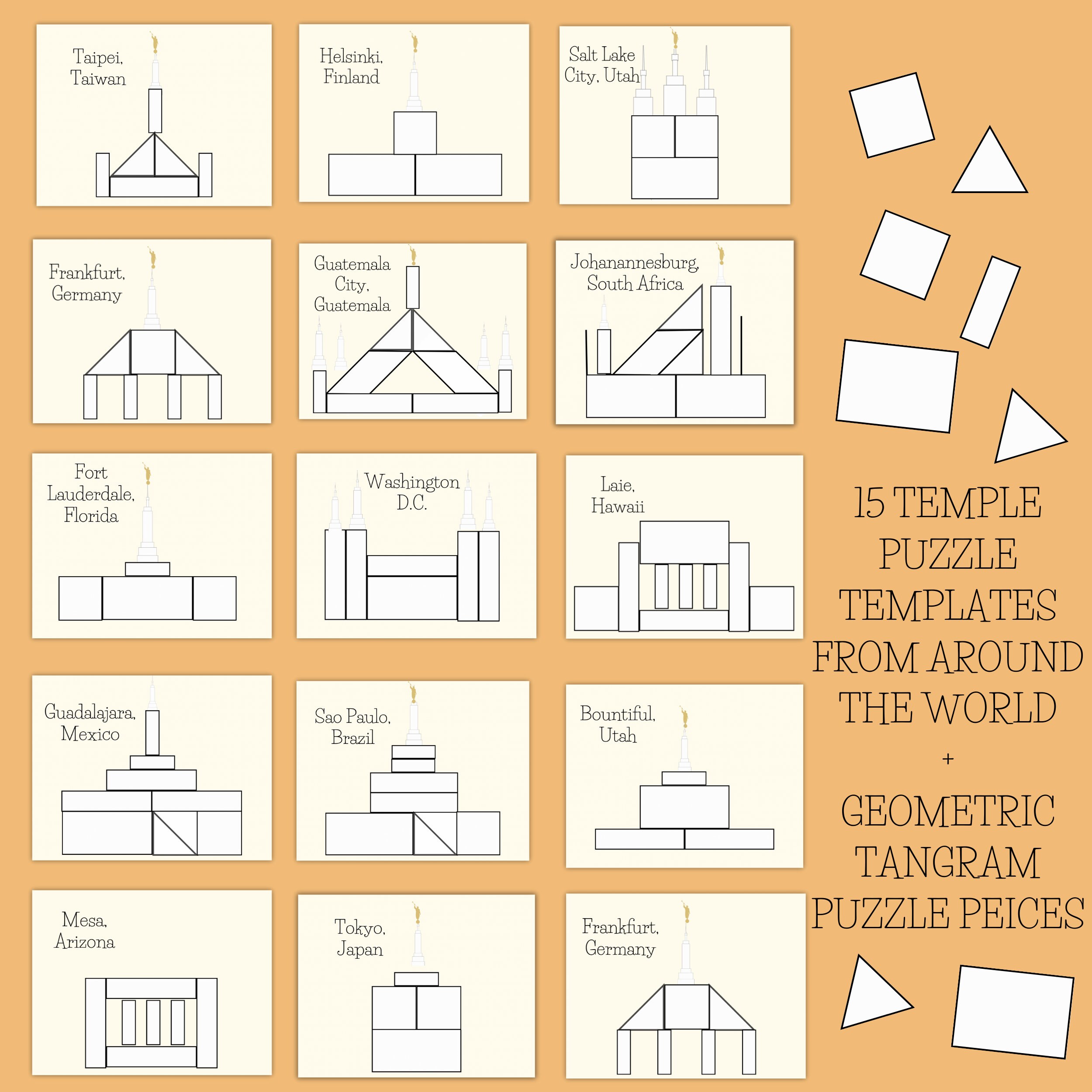 LDS General Conference Activity Temple Tangram Puzzle, Quiet Sunday ...