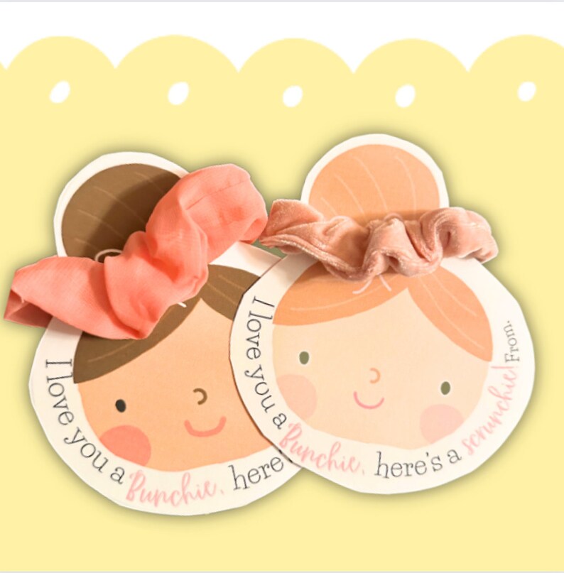 Scrunchie Hairstyle Valentines, Valentine’s Cards for Girls, Non Candy ...