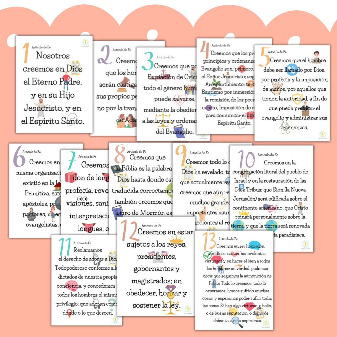 13 Los Articulo De Fe Posters, Articles of Faith in Spanish Printable ...