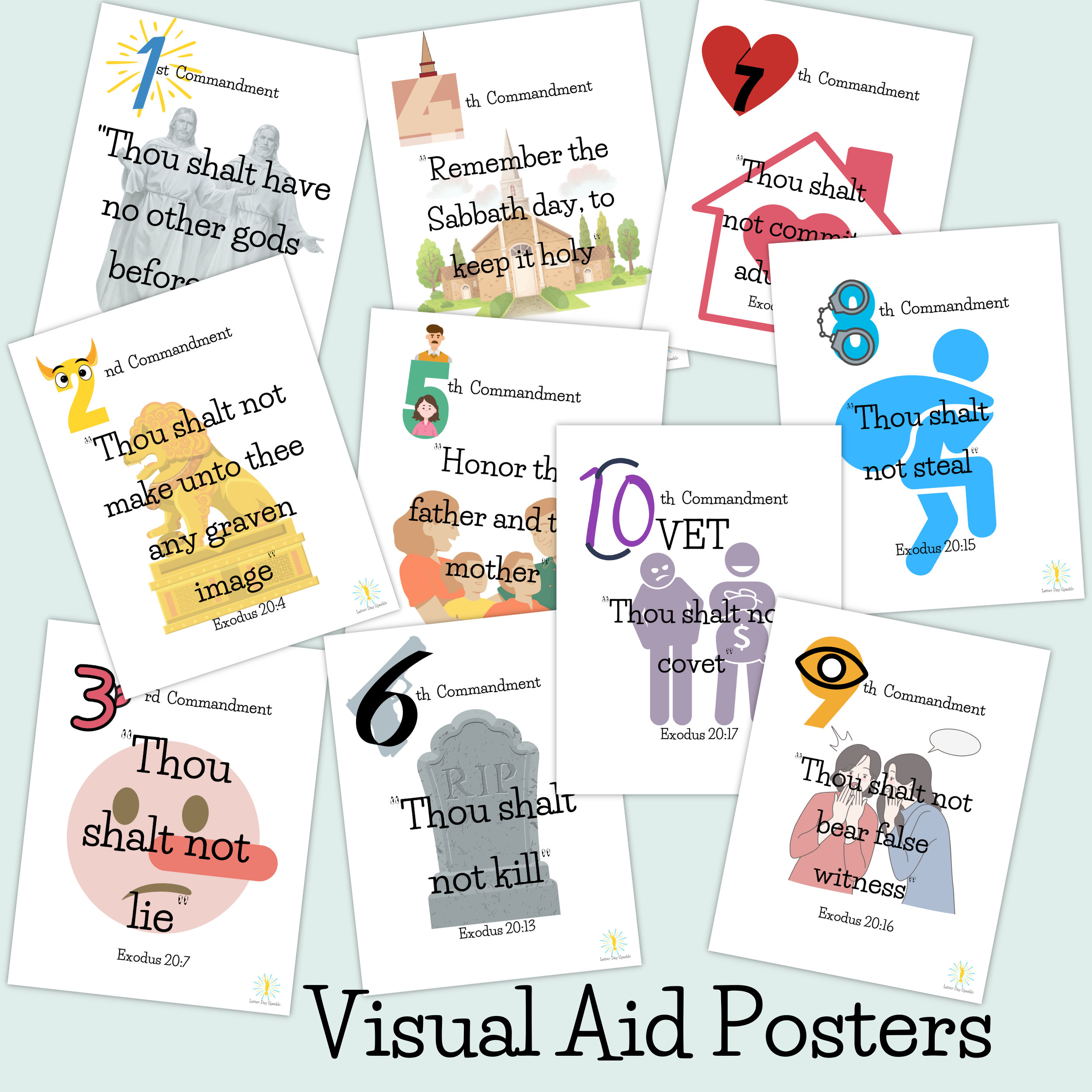 10 Commandments Printable, LDS Primary, Visual Aid Memorization ...