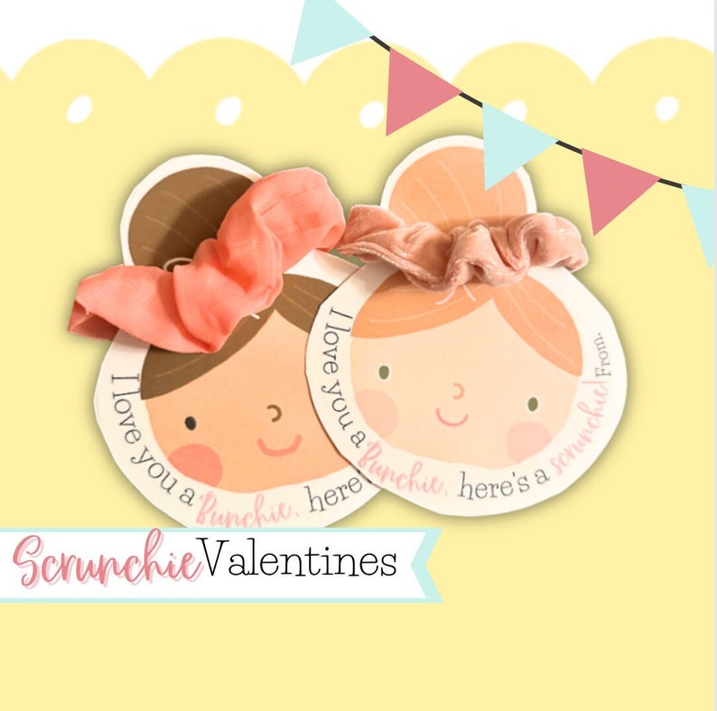 Scrunchie Hairstyle Valentines, Valentine’s Cards for Girls, Non Candy ...