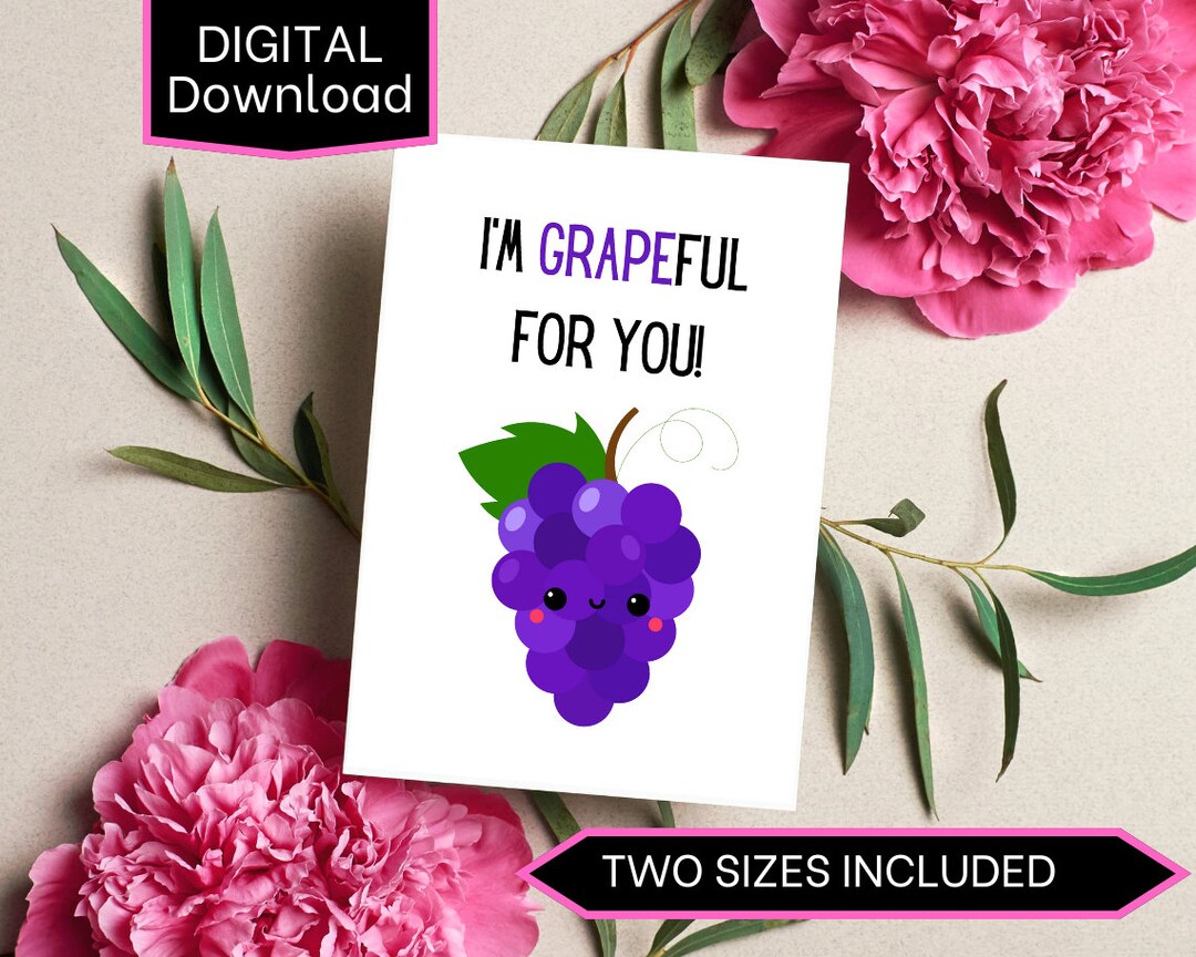 I'm Grapeful for You Greeting Card, Cute, Food Puns, Grapes, Birthday ...