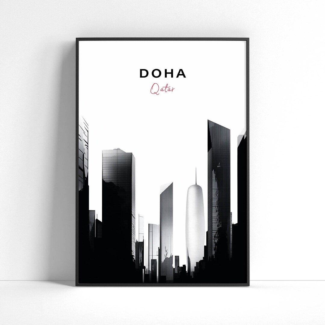 Doha City Print, Black and White Travel Poster, Qatar Wall Art ...