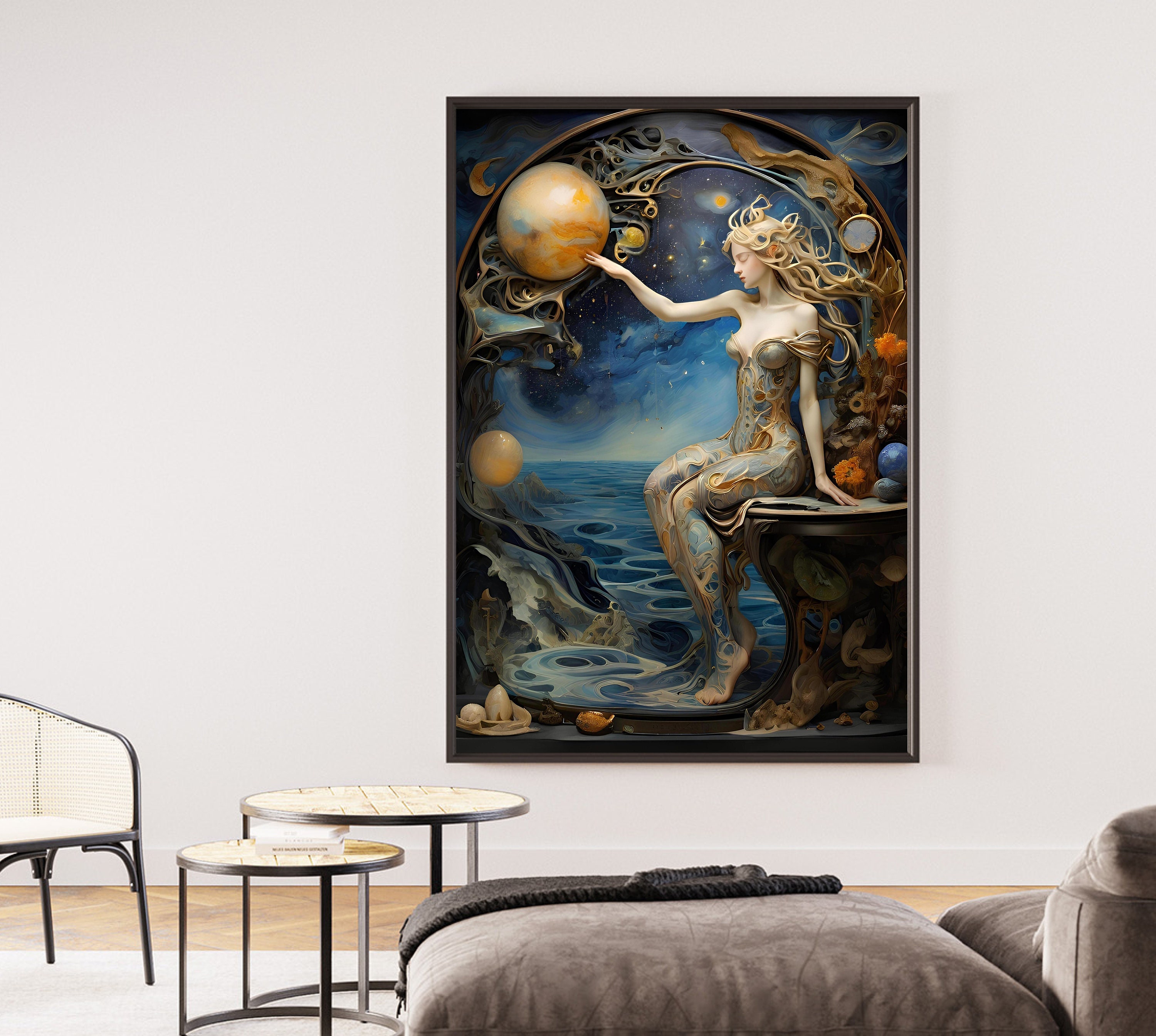 Celestial Full Moon Goddess Art Nouveau Poster, Aphrodite and the Moon ...