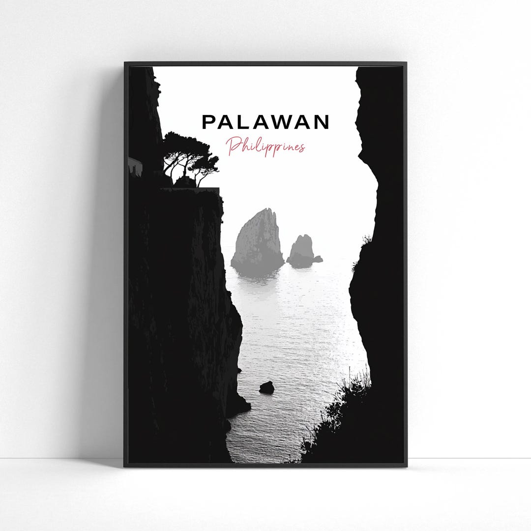 Palawan City Print, Black and White Travel Poster, Philippines Wall Art ...