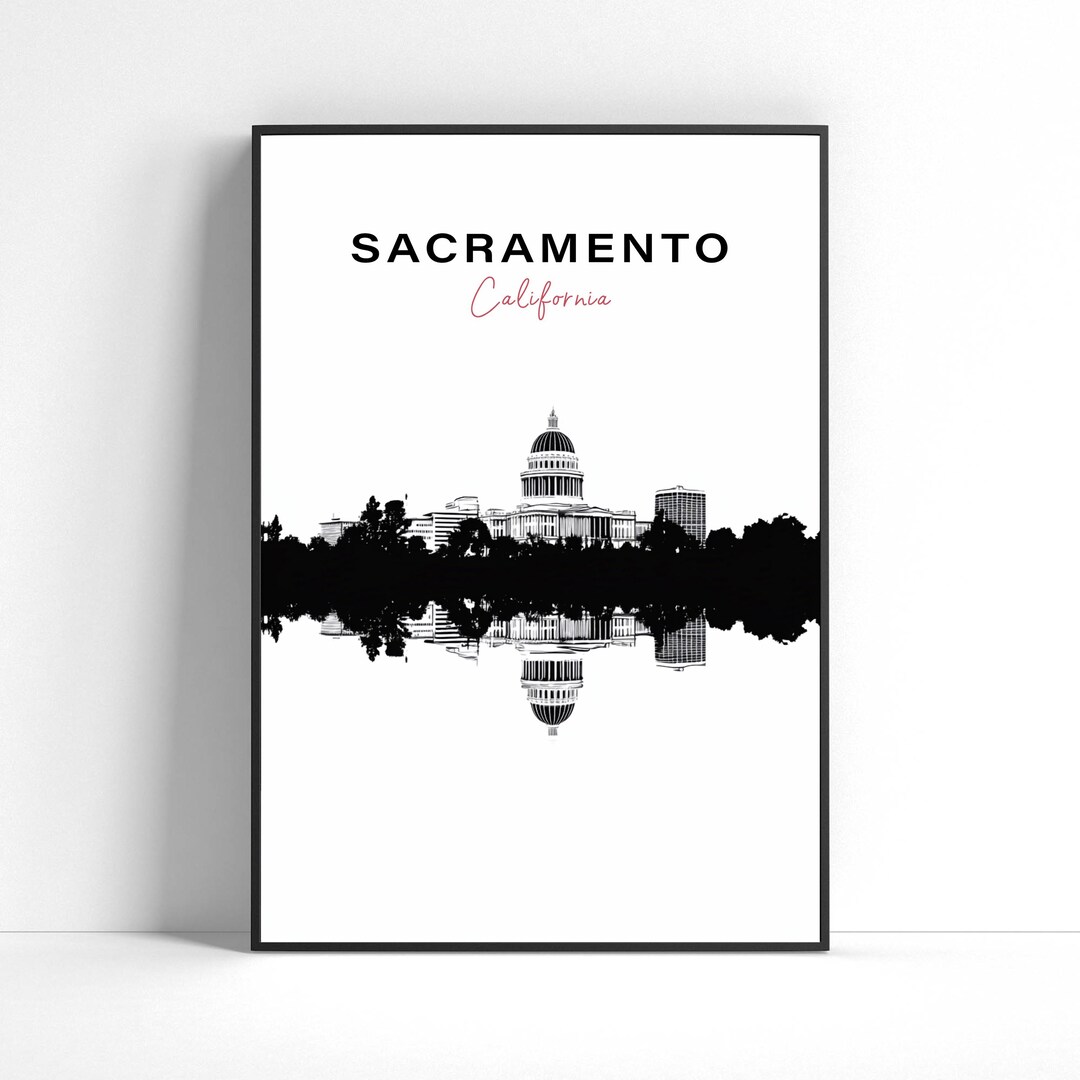 Sacramento City Print, Black and White Travel Poster, California Wall ...