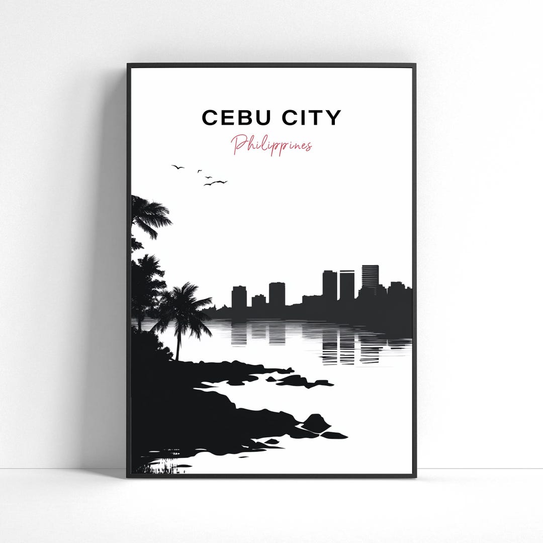 Cebu City Print, Black and White Travel Poster, Philippines Wall Art ...