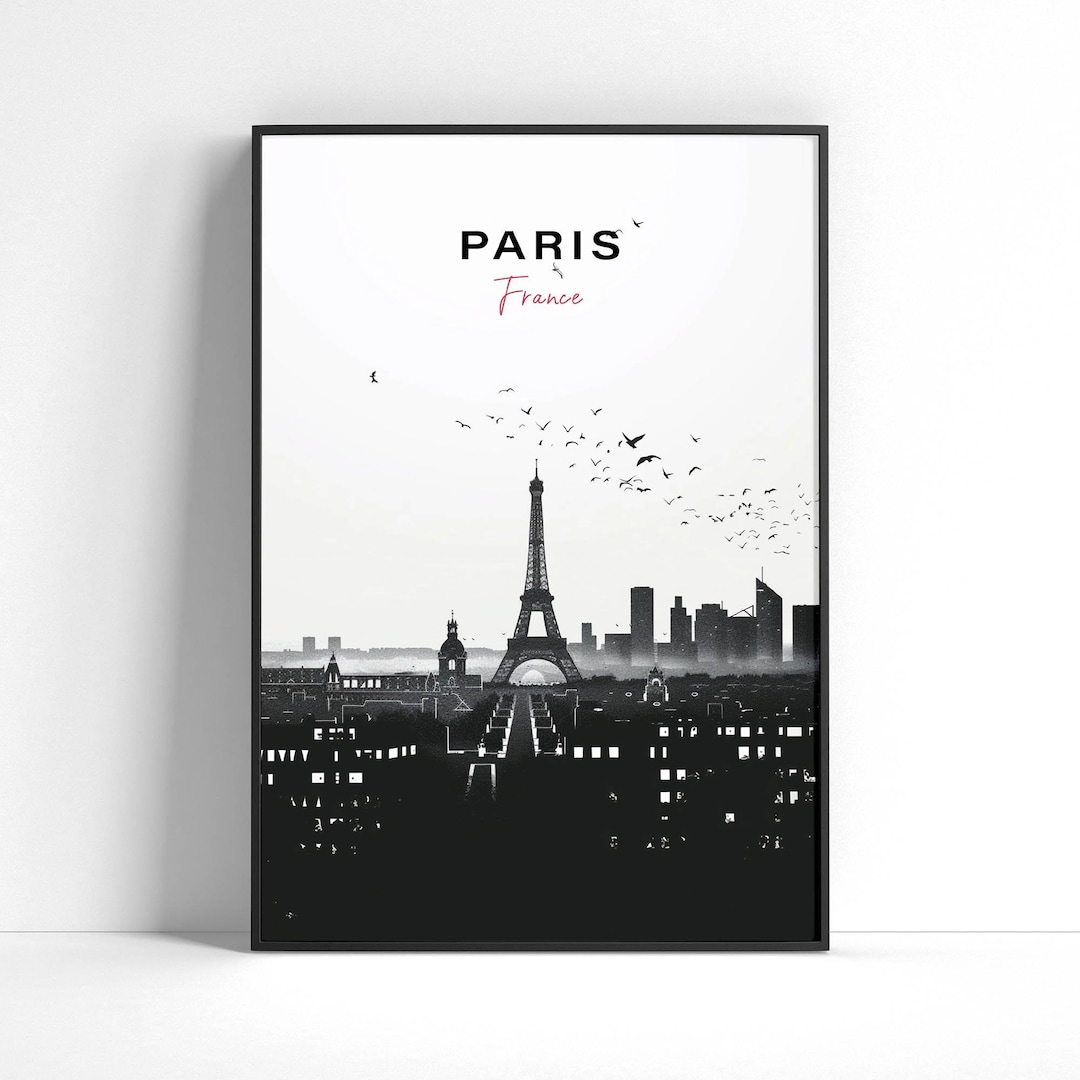 Paris City Print, Black and White Travel Poster, France Wall Art ...